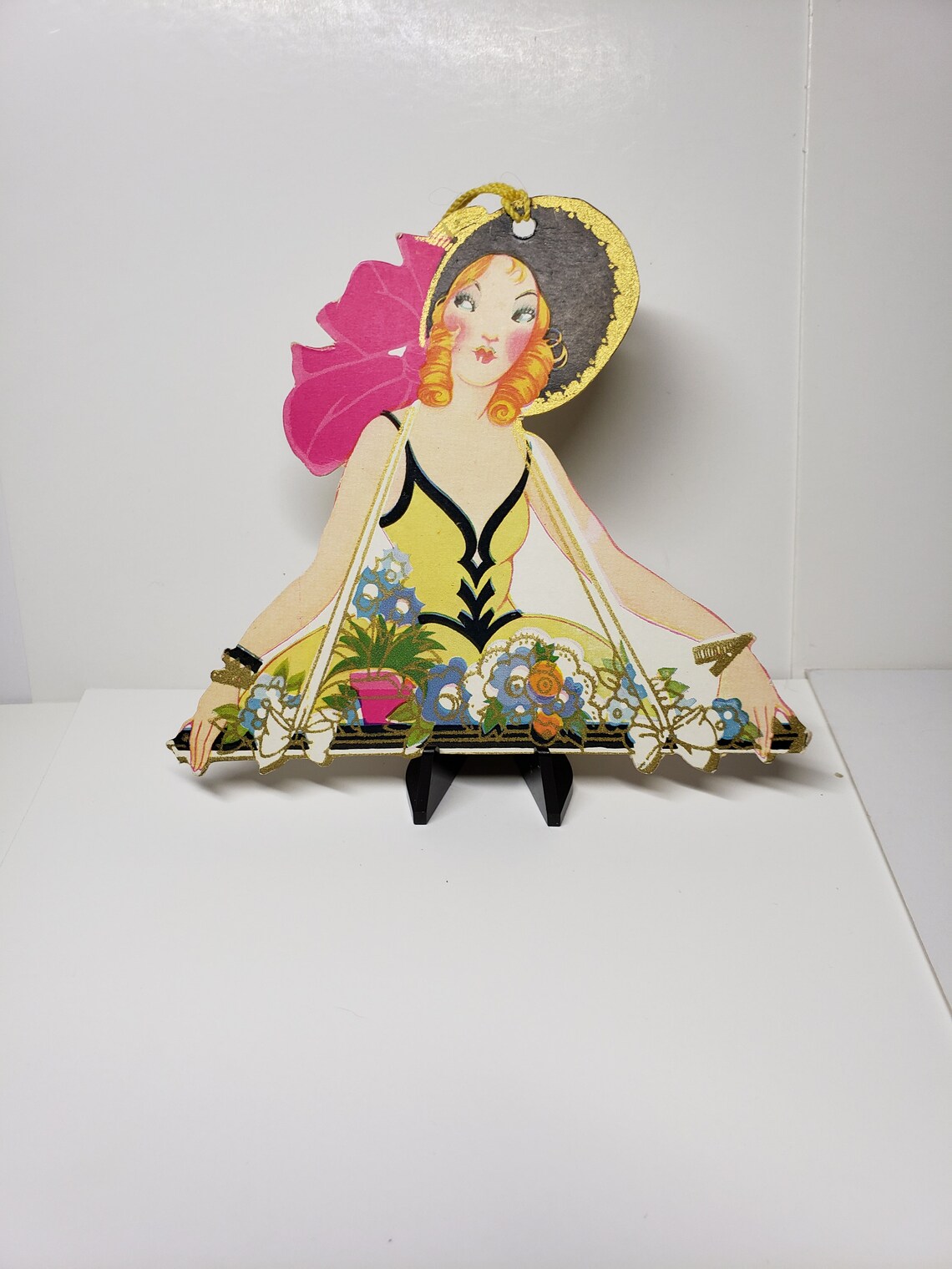 Art Deco 1930's Unused Die Cut Gold Gilded Bridge Tally Pretty Lady in ...