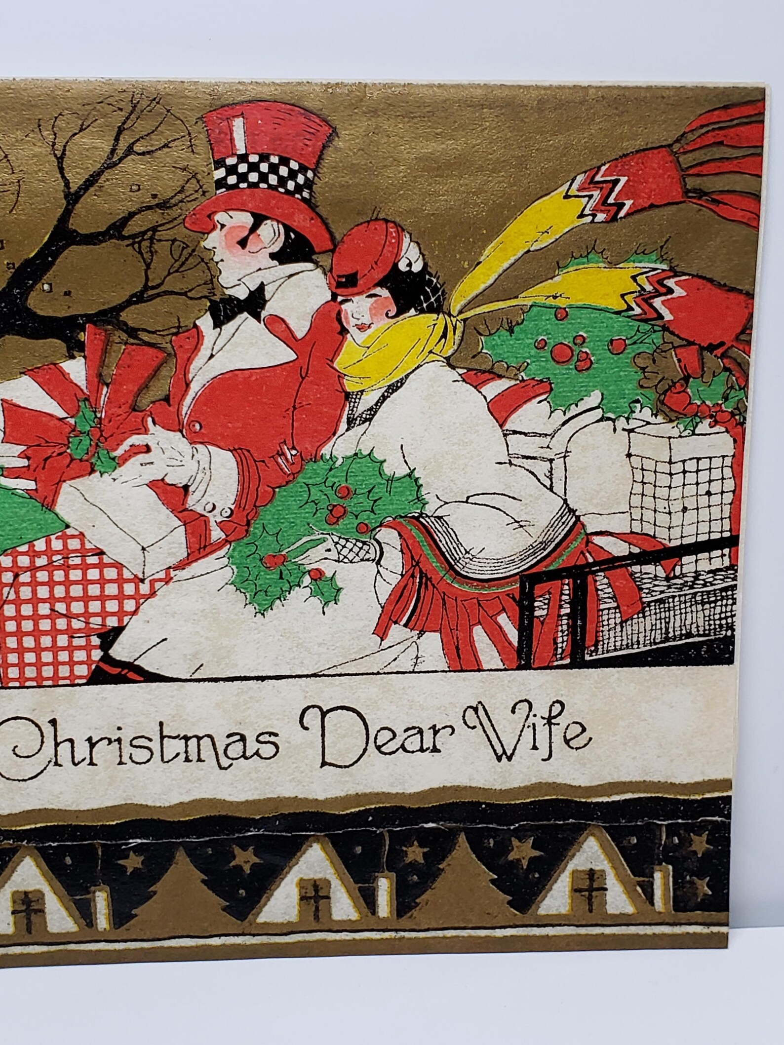 Colorful Unused Art Deco 1920's-30's Gold Gilded Parchment Christmas ...