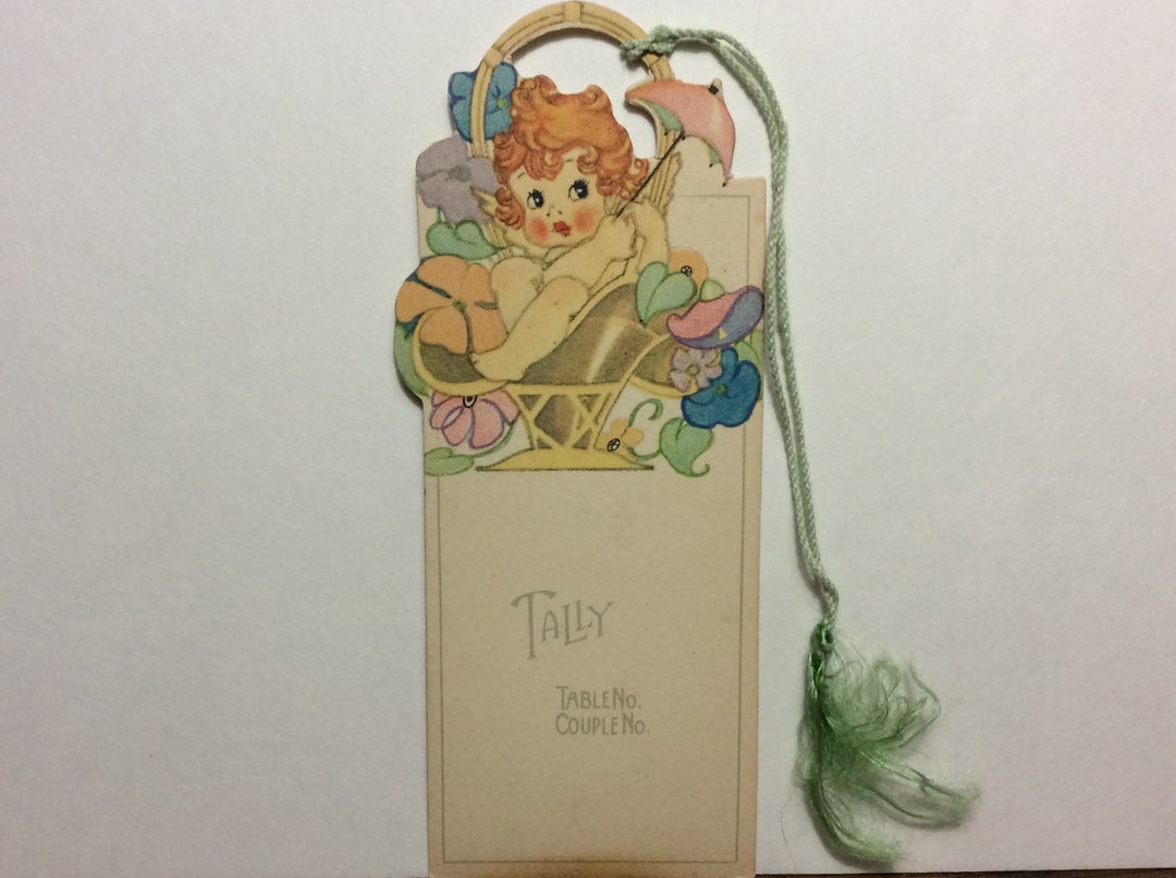Adorable Vintage 1920’s Die Cut Bridge Tally Rosie Cheeked Winged ...