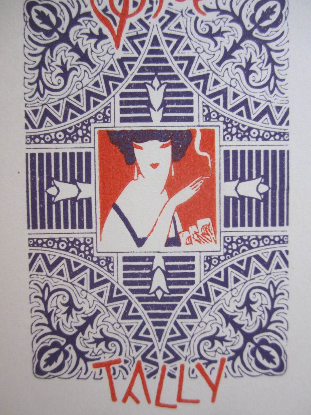1920's Art Deco Buzza Bridge Tally Card With Dark Haired Vamp Flapper ...