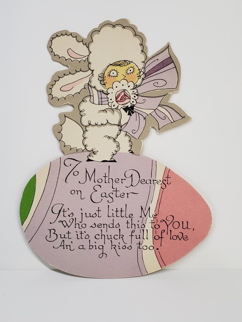 1920's Unused Die Cut Buzza Easter Greeting Card to Mother Little Girl ...