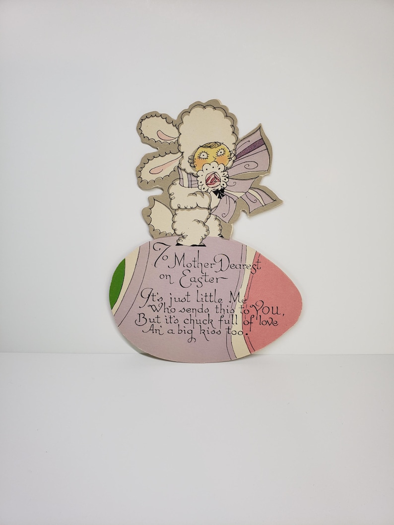 1920's Unused Die Cut Buzza Easter Greeting Card to Mother Little Girl ...