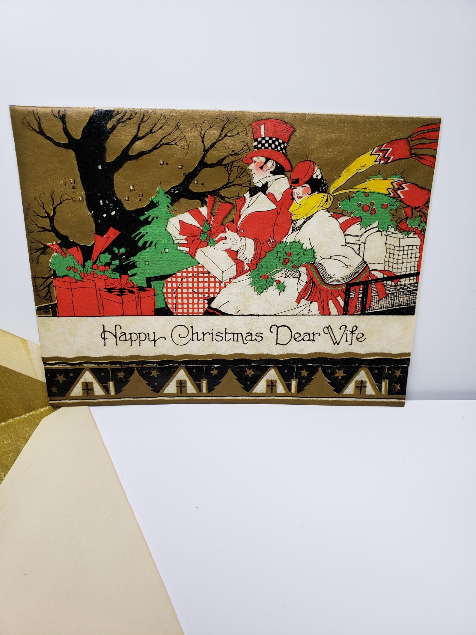 Colorful Unused Art Deco 1920's-30's Gold Gilded Parchment Christmas ...
