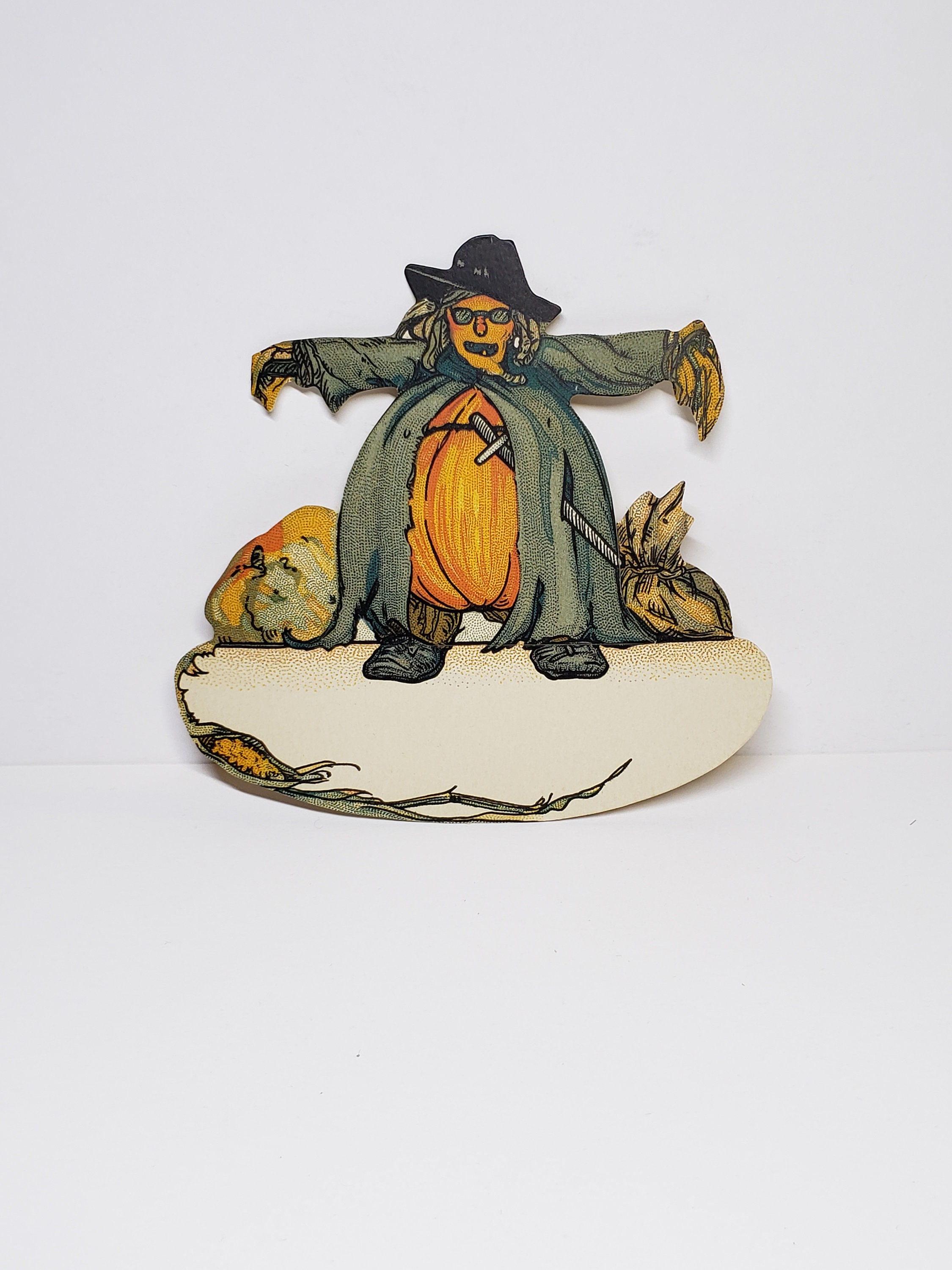 Unused Die Cut 1920's Dennison Halloween Place Card Creepy Pumpkin ...