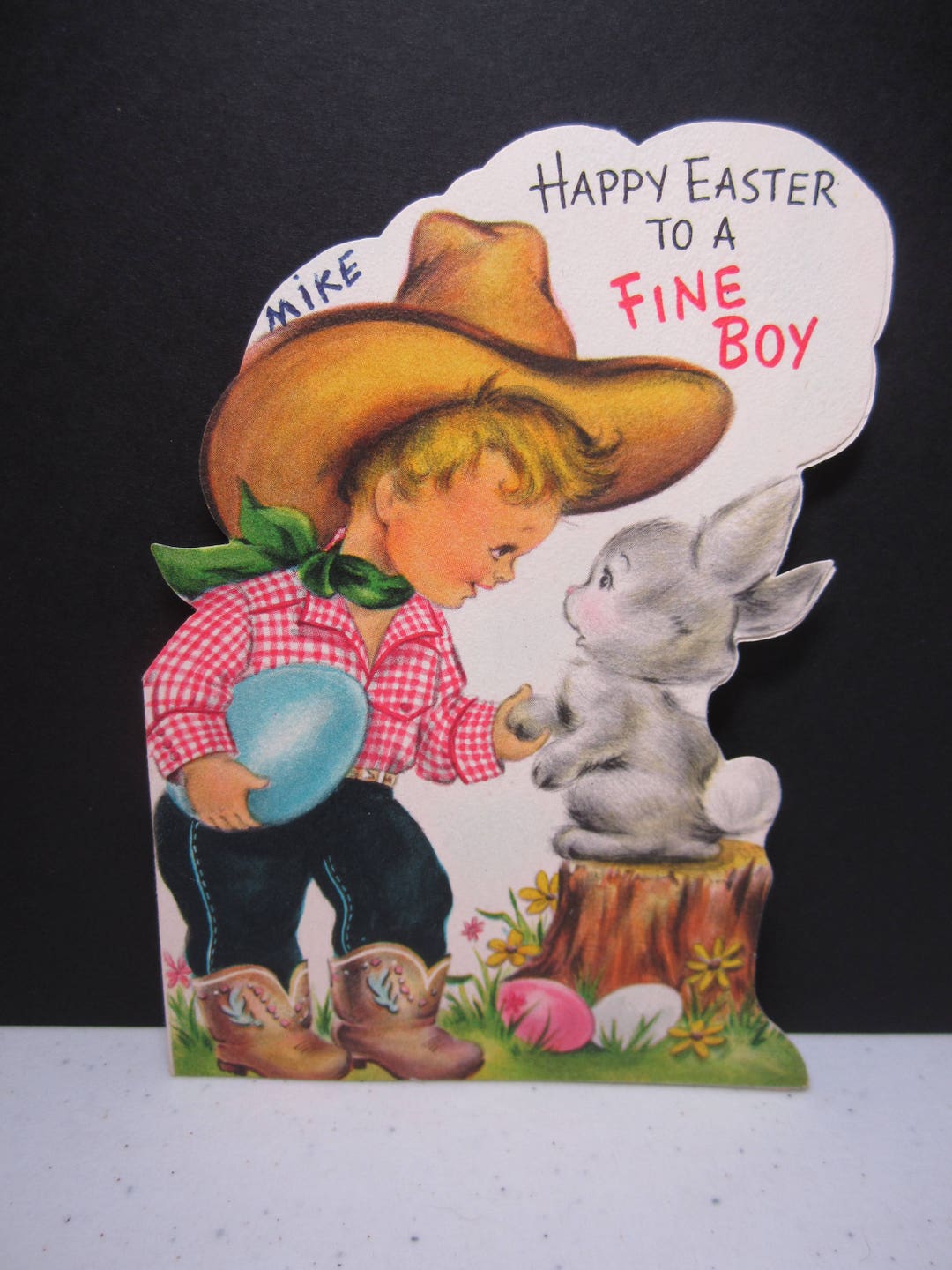 Darling 1950's Hallmark Die Cut Colorful Easter Greeeting Card Cute Boy ...