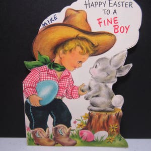 Darling 1950's Hallmark Die Cut Colorful Easter Greeeting Card Cute Boy ...