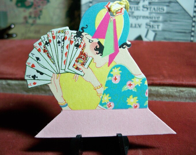 Art Deco Colorful Unused 1920's Die Cut Bridge Tally Flapper Wearing ...