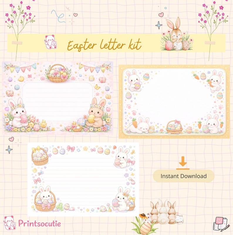 Cute Easter Letter Kit – Kawaii Bunny Writing Paper Printable, Pastel ...