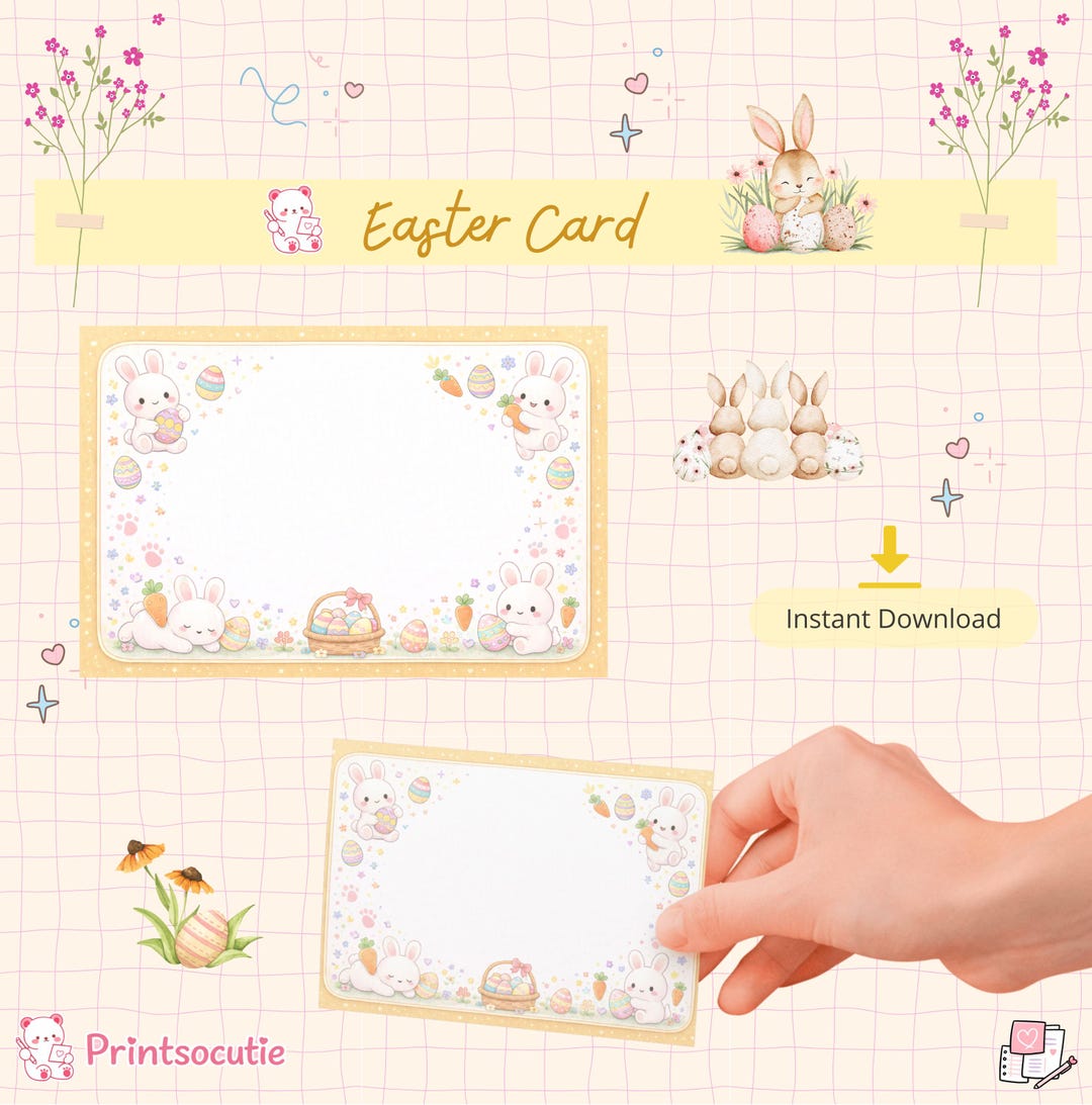 Cute Easter Bunny Letter – Pastel Printable Stationery | Kawaii Easter ...