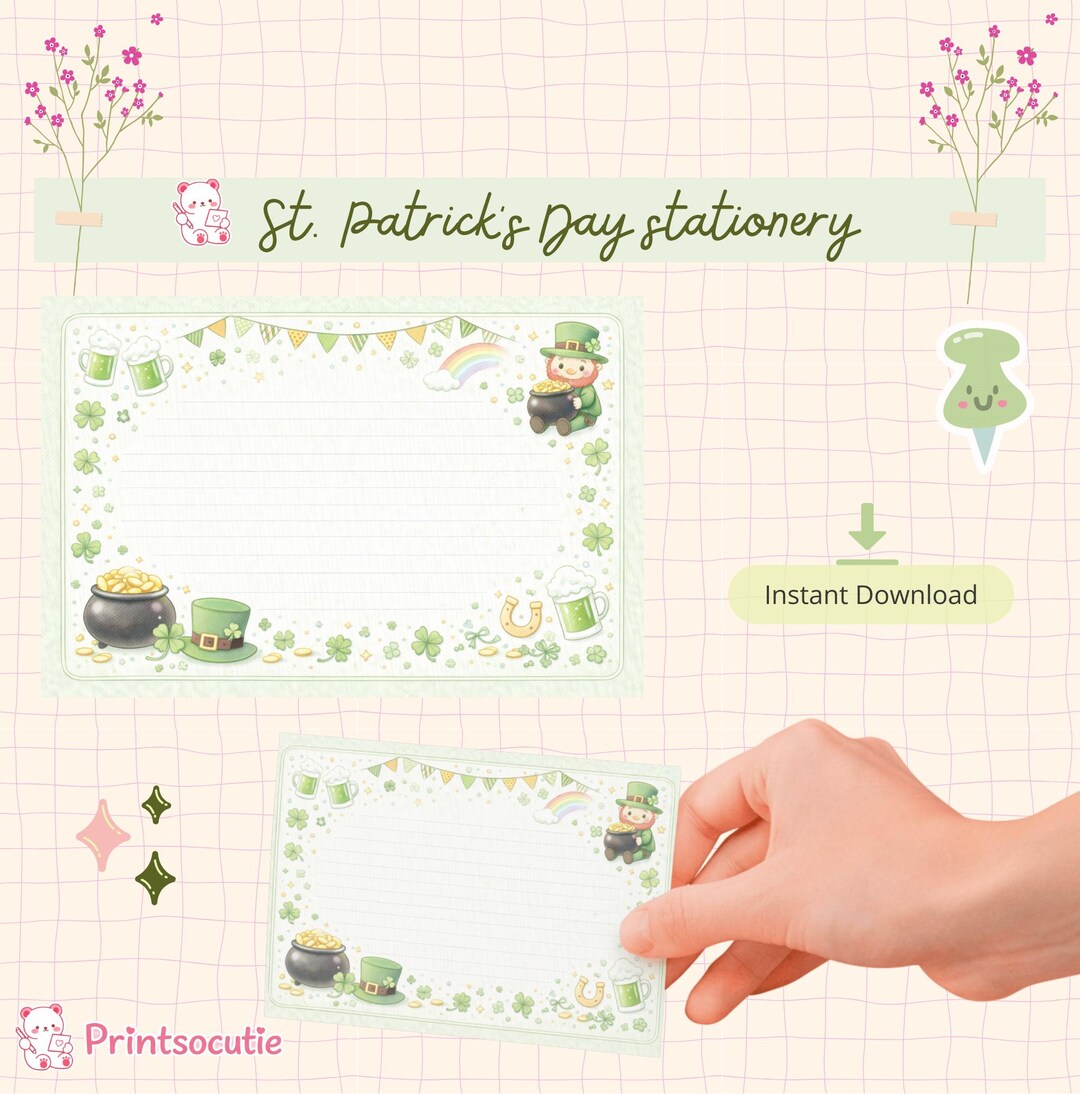 St. Patrick’s Day Printable Stationery – Cute Kawaii Leprechaun Letter ...