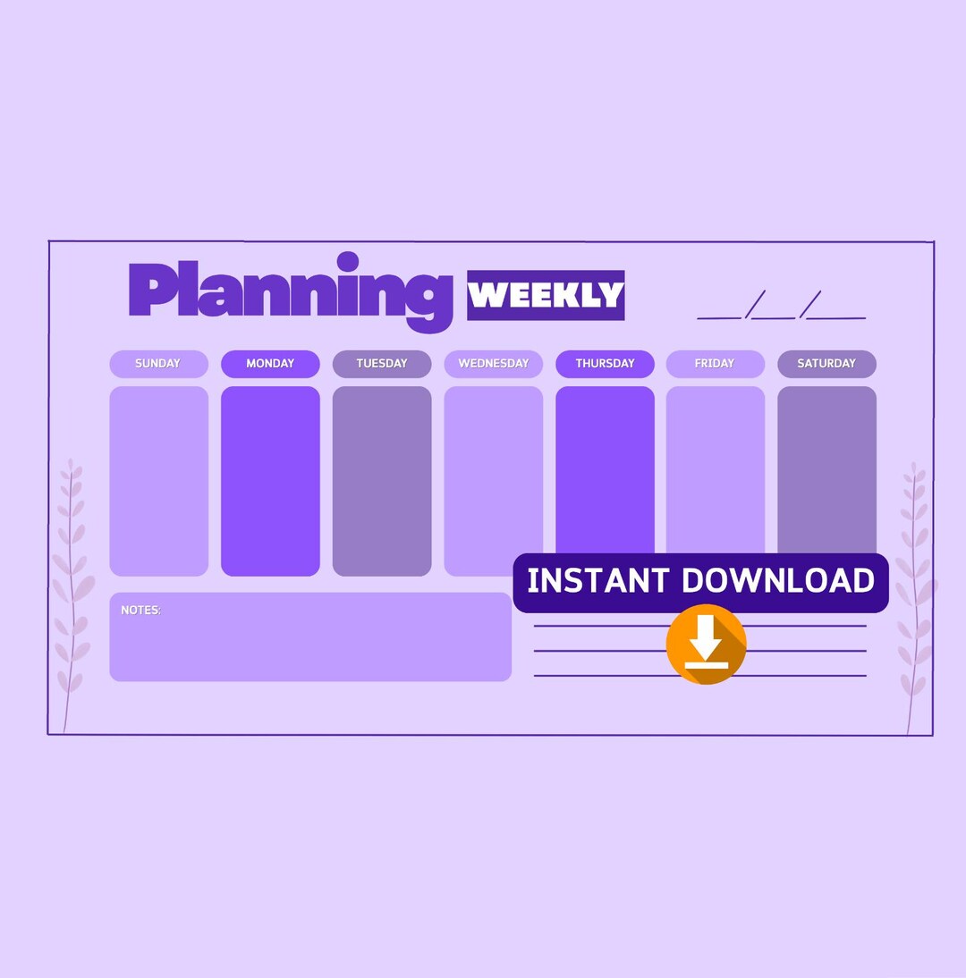 Weekly Planner Printable – Purple Weekly Schedule Template | Instant ...