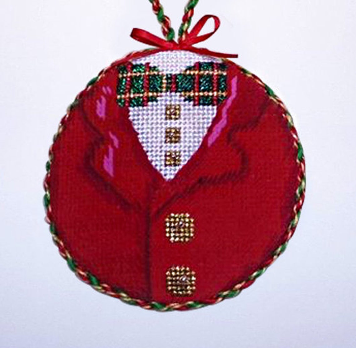 Santa Needlepoint Ornament / Hand Painted Santa Canvas / | Etsy