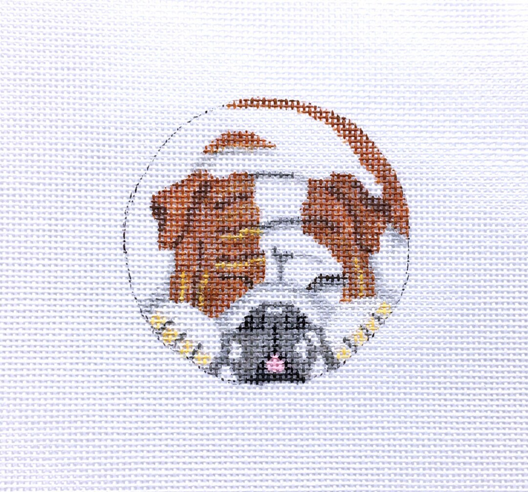 Hand Painted Needlepoint Dog - Round Bulldog Ornament - Etsy