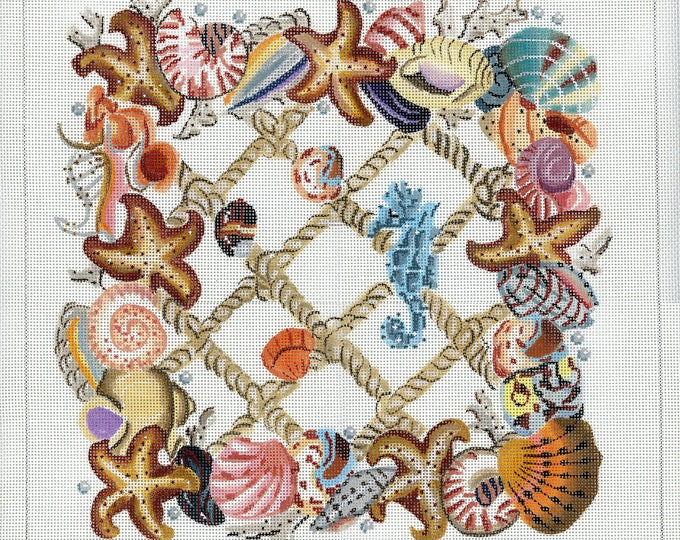 Handpainted Needlepoint Seashell Canvas - Pink, Aqua, Brown ...