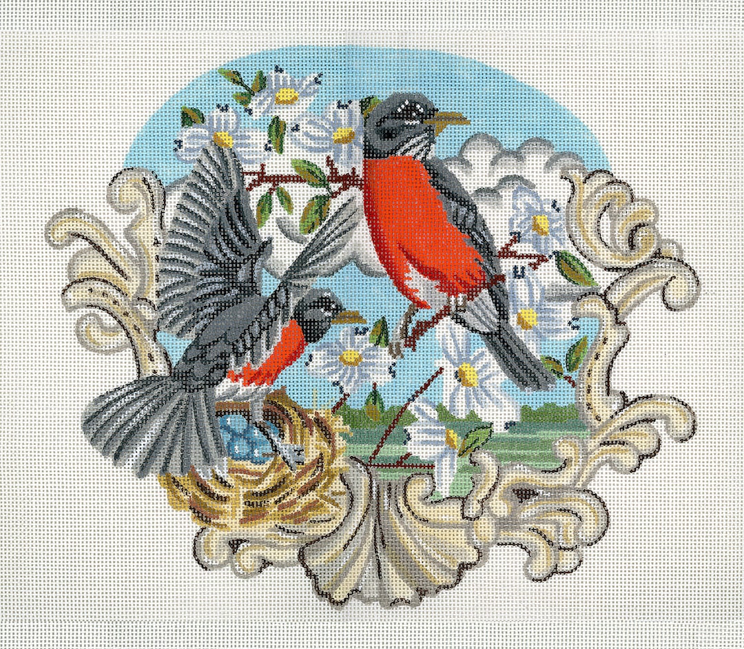NEEDLEPOINT SALE/ Hand Painted Needlepoint Bird Canvas /robins in ...