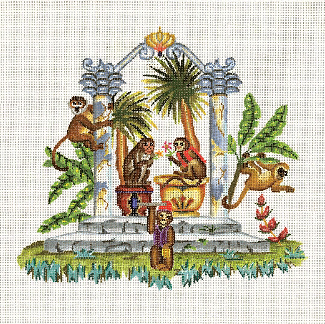 Needlepoint Monkey Canvas / Hand Painted Monkeys in Tropical Garden - Etsy