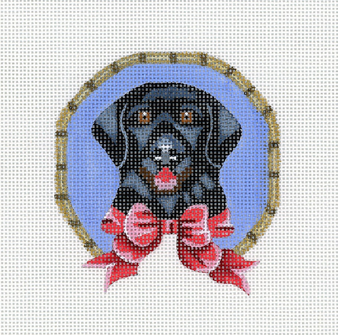Hand Painted Needlepoint Dog Canvas - Small Black Labrador Vignette - Etsy