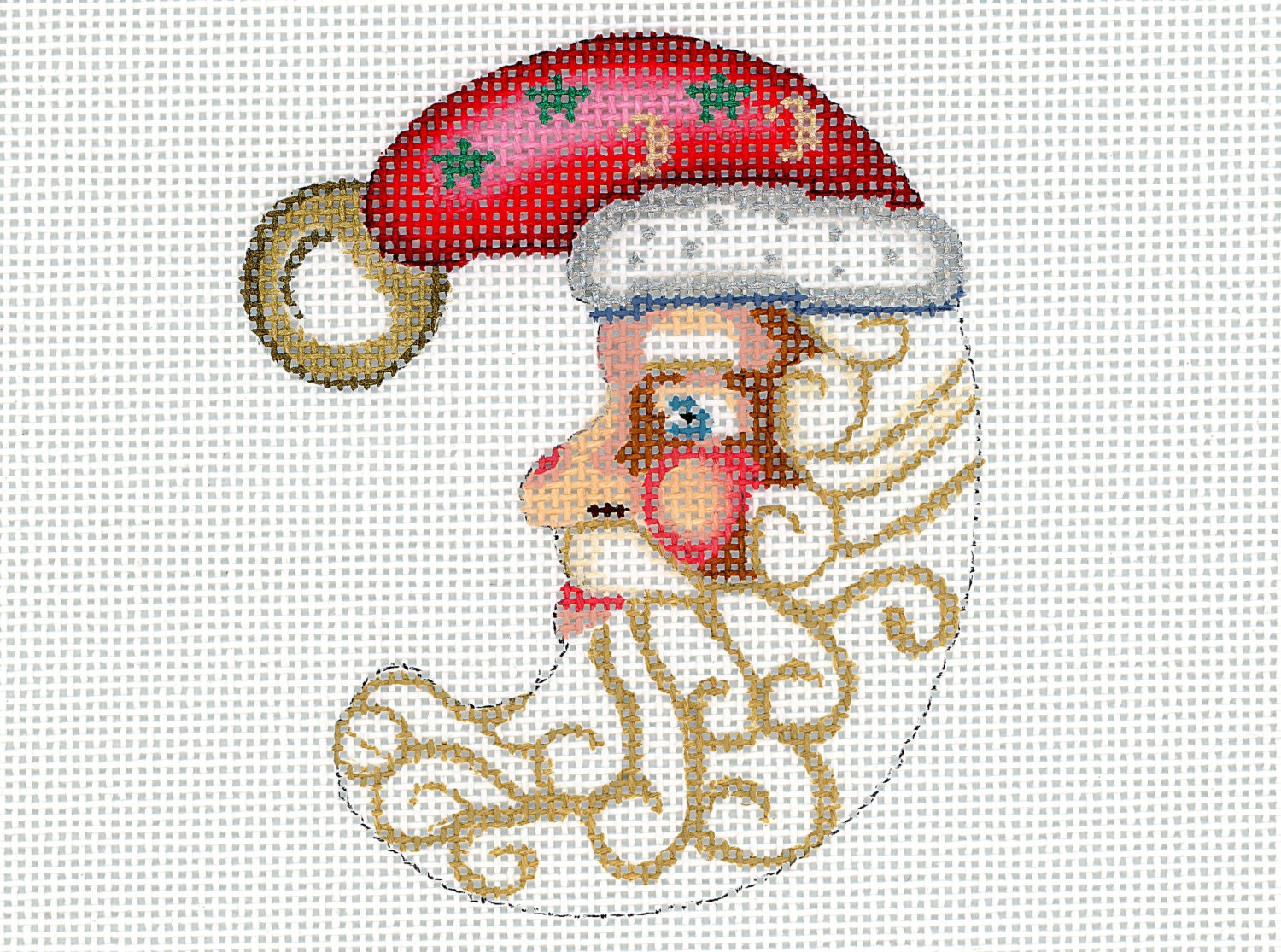 Needlepoint Handpainted Santa Ornament Red Half Moon | Etsy