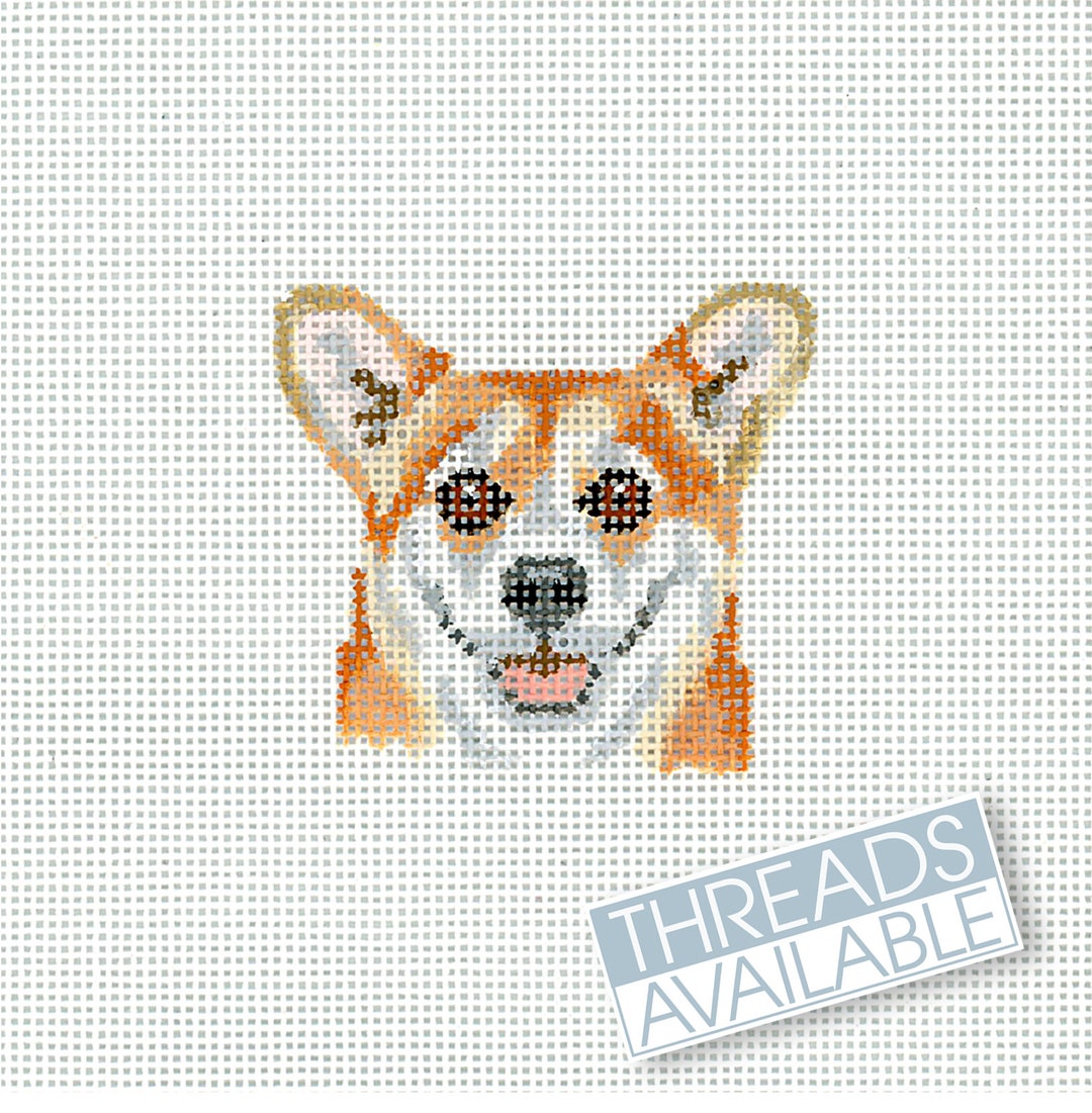 Tan Corgi Needlepoint Canvas / Hand Painted Needlepoint Canvas / Tiny ...