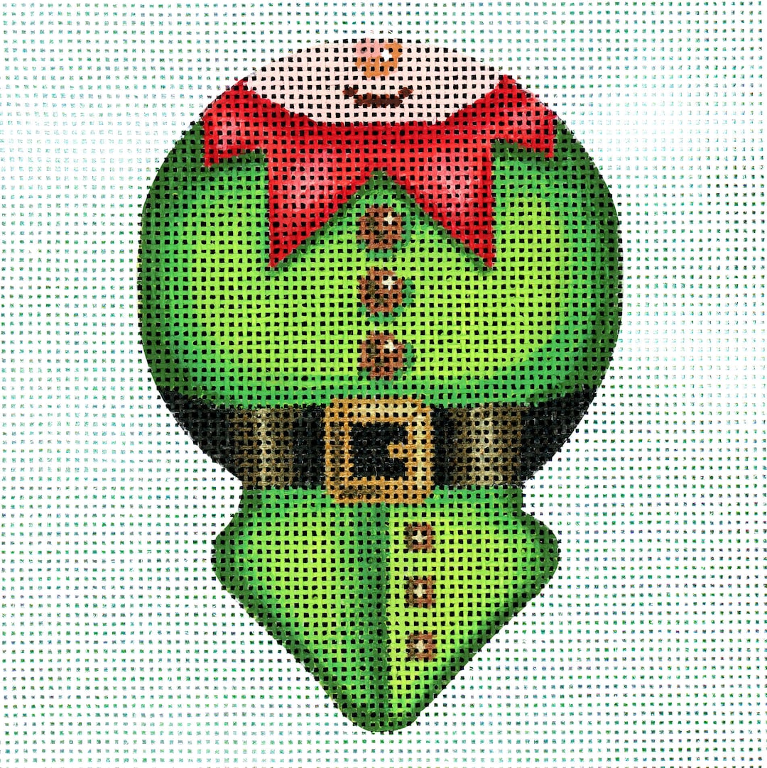 Santa Elf Needlepoint Ornament / Hand Painted Santa Elf Canvas / Santa ...