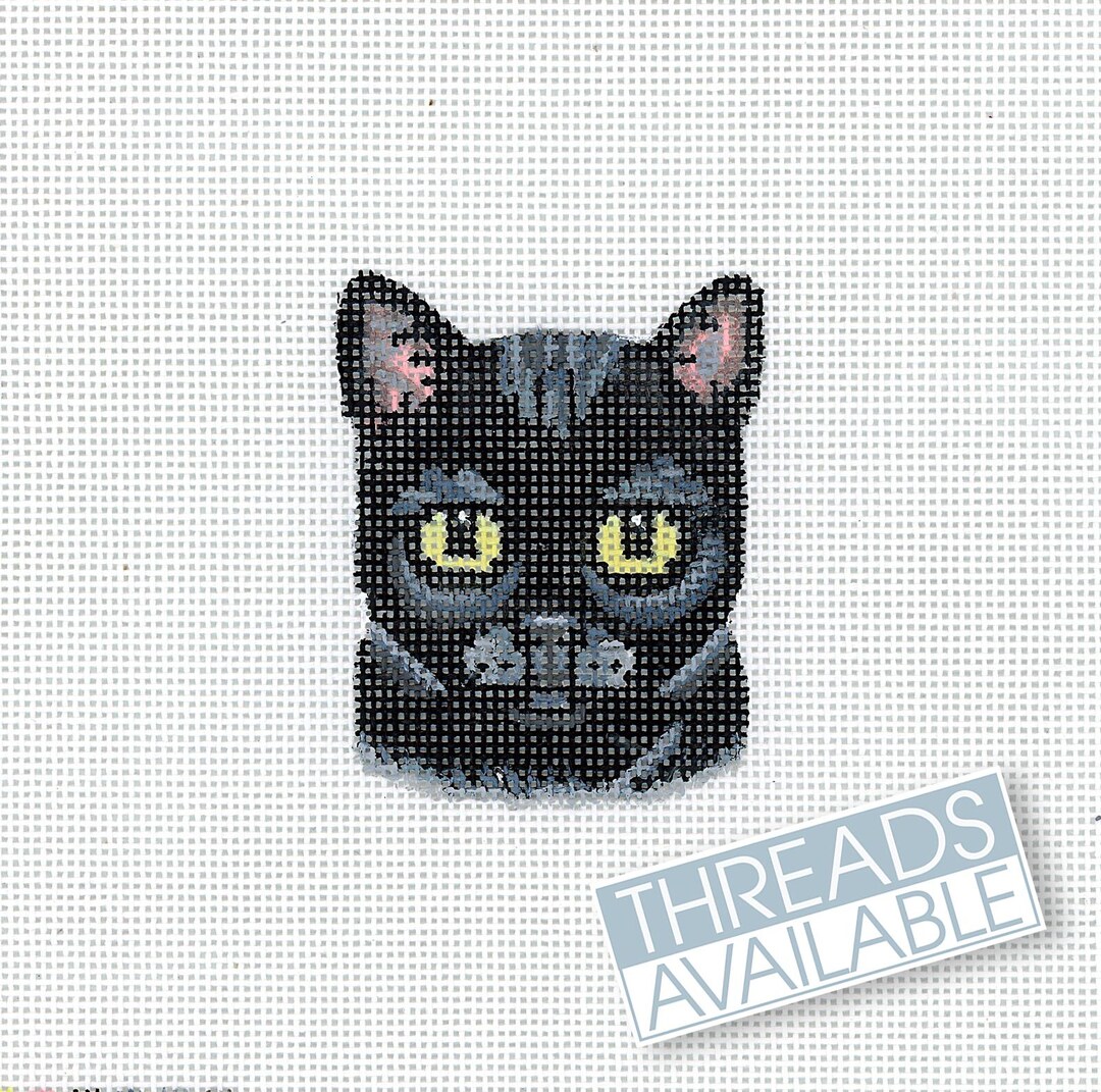Black Cat Needlepoint Canvas/hand Painted Needlepoint Canvas/tiny Cat ...