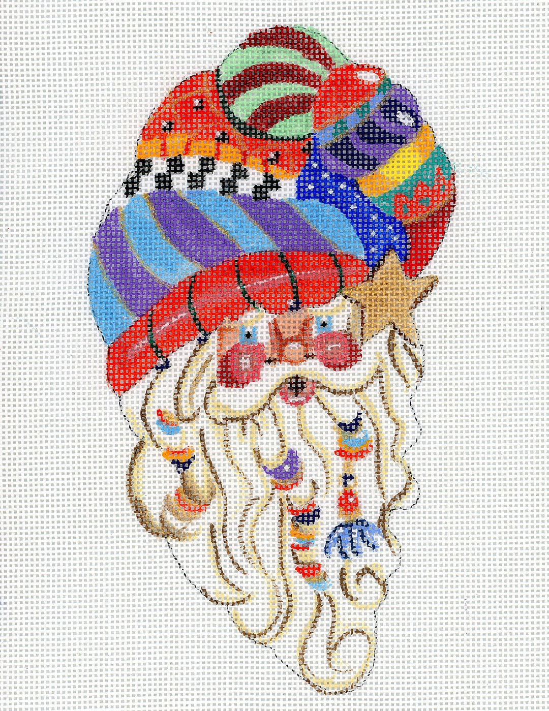 Hand Painted Needlepoint Santa Christmas Ornament Red, White, Blue ...