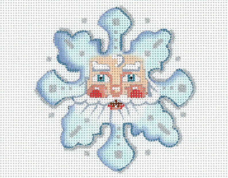 Needlepoint Santa / Hand Painted Santa Canvas / Blue and White / Santa ...