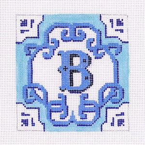 Handpainted Needlepoint Monogram Canvas - Blue and White - Needlepoint ...