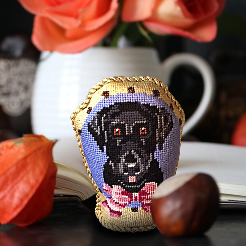 Hand painted Needlepoint Dog Canvas Small Black Labrador | Etsy