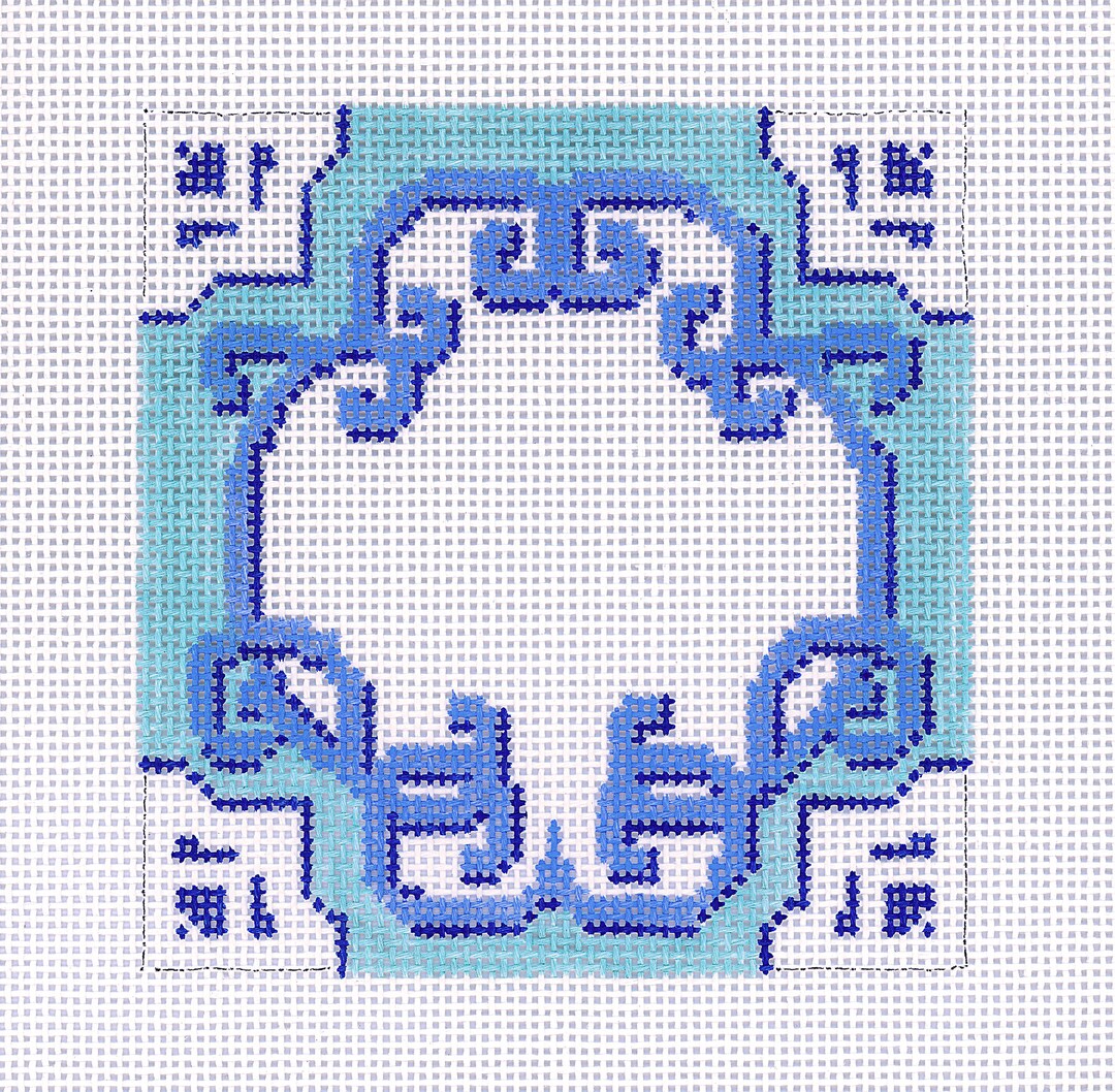 Handpainted Needlepoint Monogram Canvas - Blue and White - Needlepoint ...