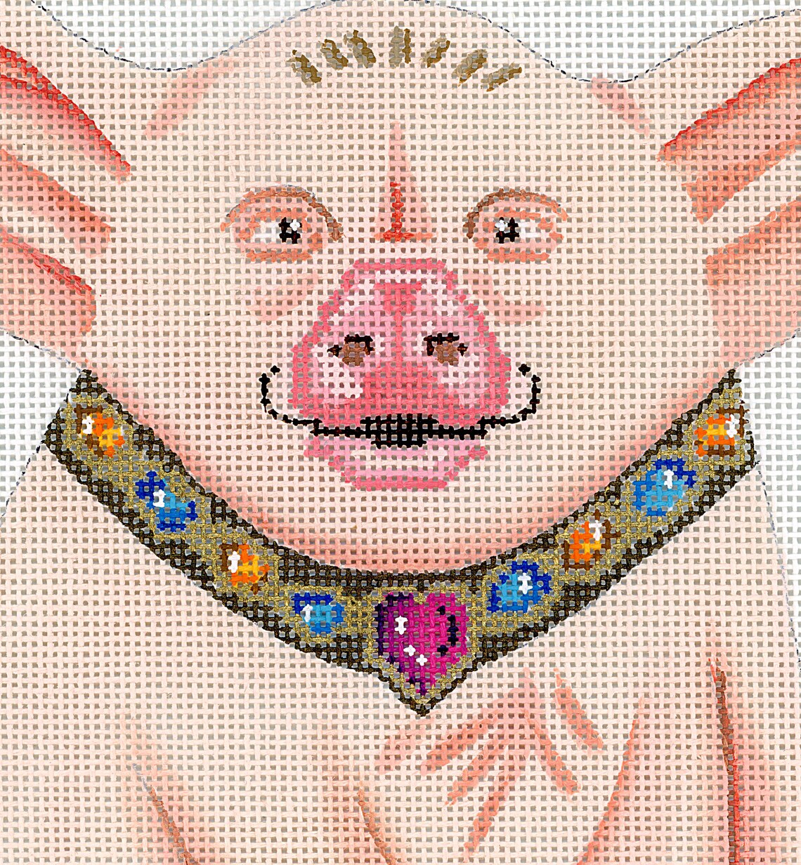 Hand Painted Needlepoint Pig Canvas Piglet Beanbag Front and - Etsy