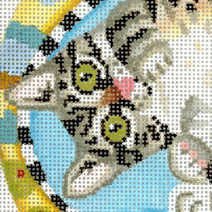 Cat Needlepoint Canvas/hand Painted Needlepoint Canvas/grey Tabby Cat ...