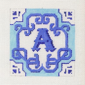 Handpainted Needlepoint Monogram Canvas - Blue and White - Needlepoint ...