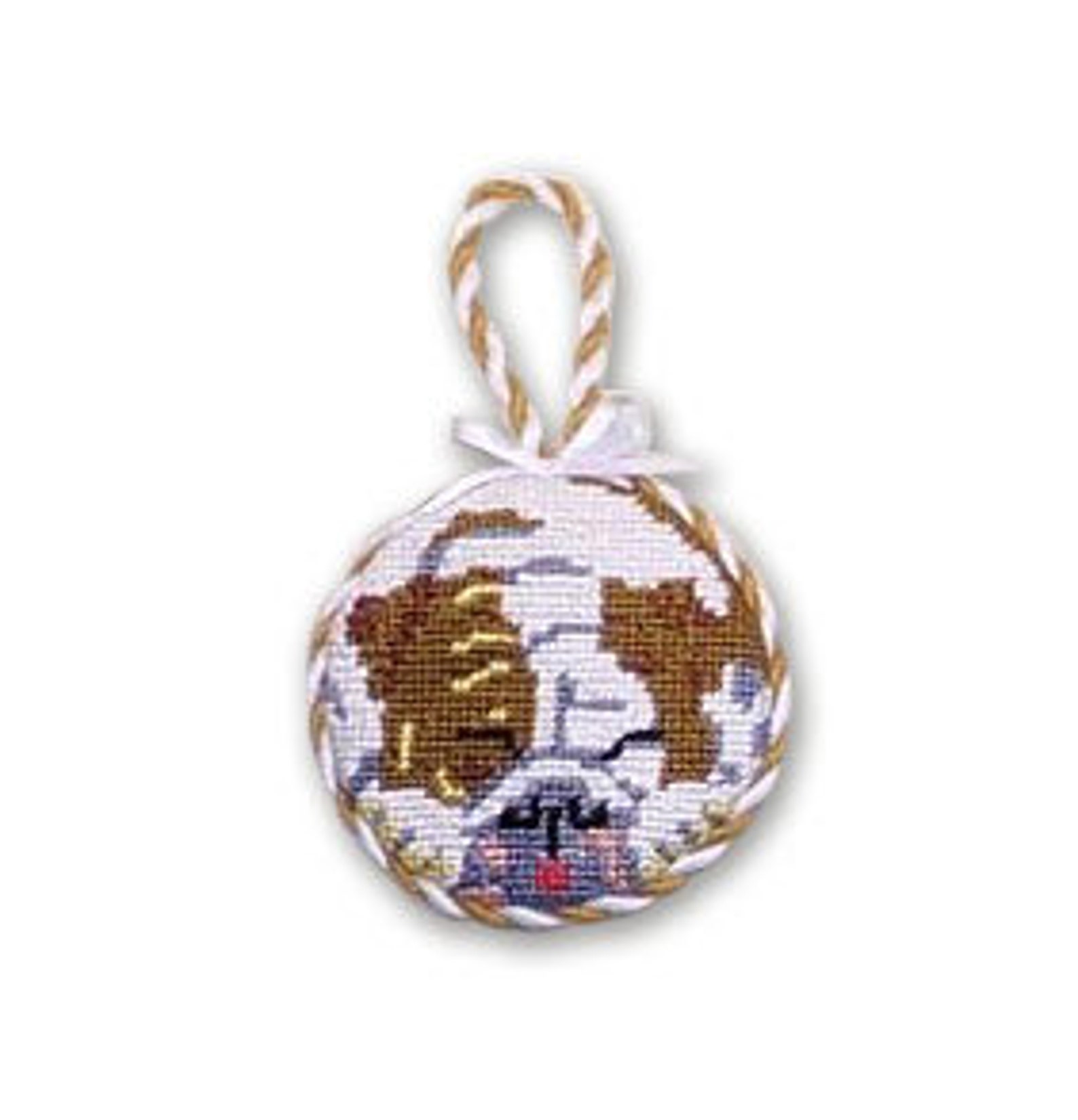 Hand Painted Needlepoint Dog - Round Bulldog Ornament - Etsy