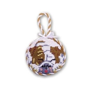 Hand Painted Needlepoint Dog - Round Bulldog Ornament - Etsy