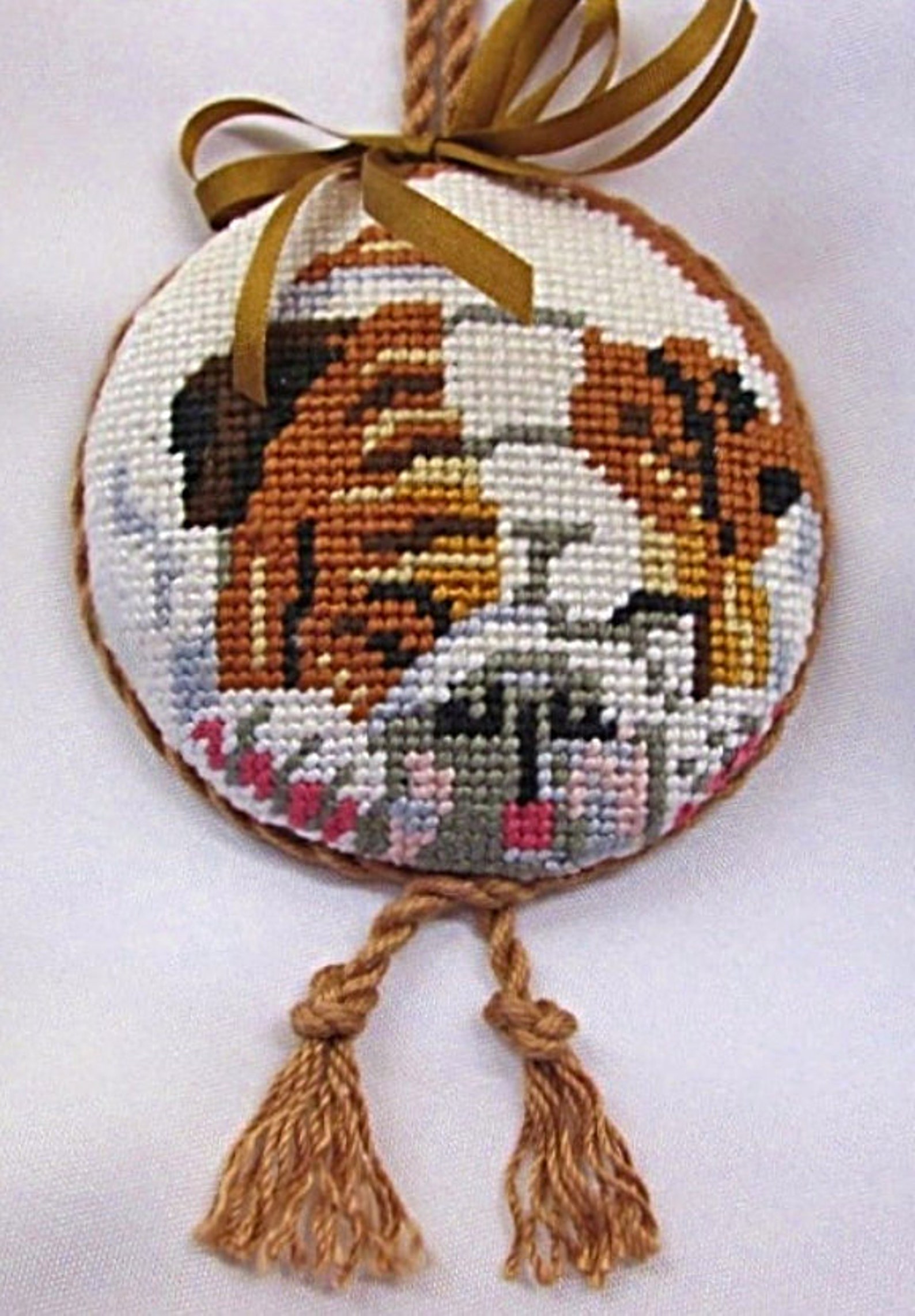 Hand Painted Needlepoint Dog - Round Bulldog Ornament - Etsy