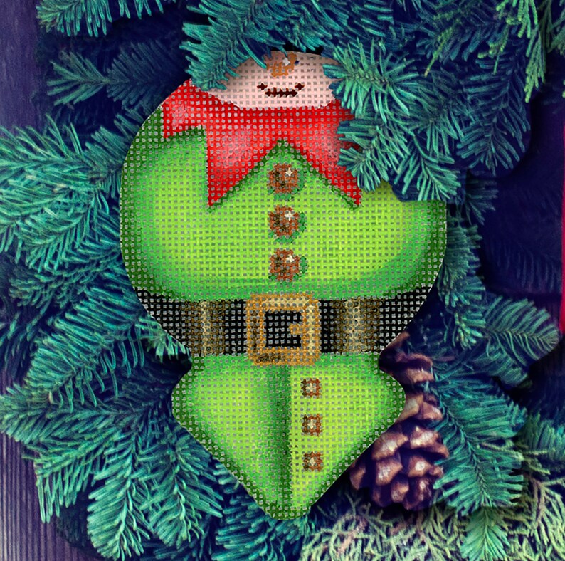 Santa Elf Needlepoint Ornament / Hand Painted Santa Elf Canvas - Etsy