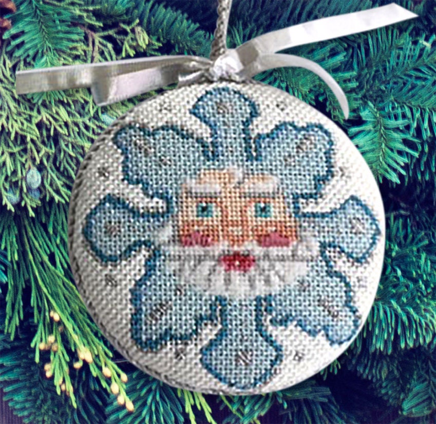 Needlepoint Santa / Hand Painted Santa Canvas / Blue and White | Etsy