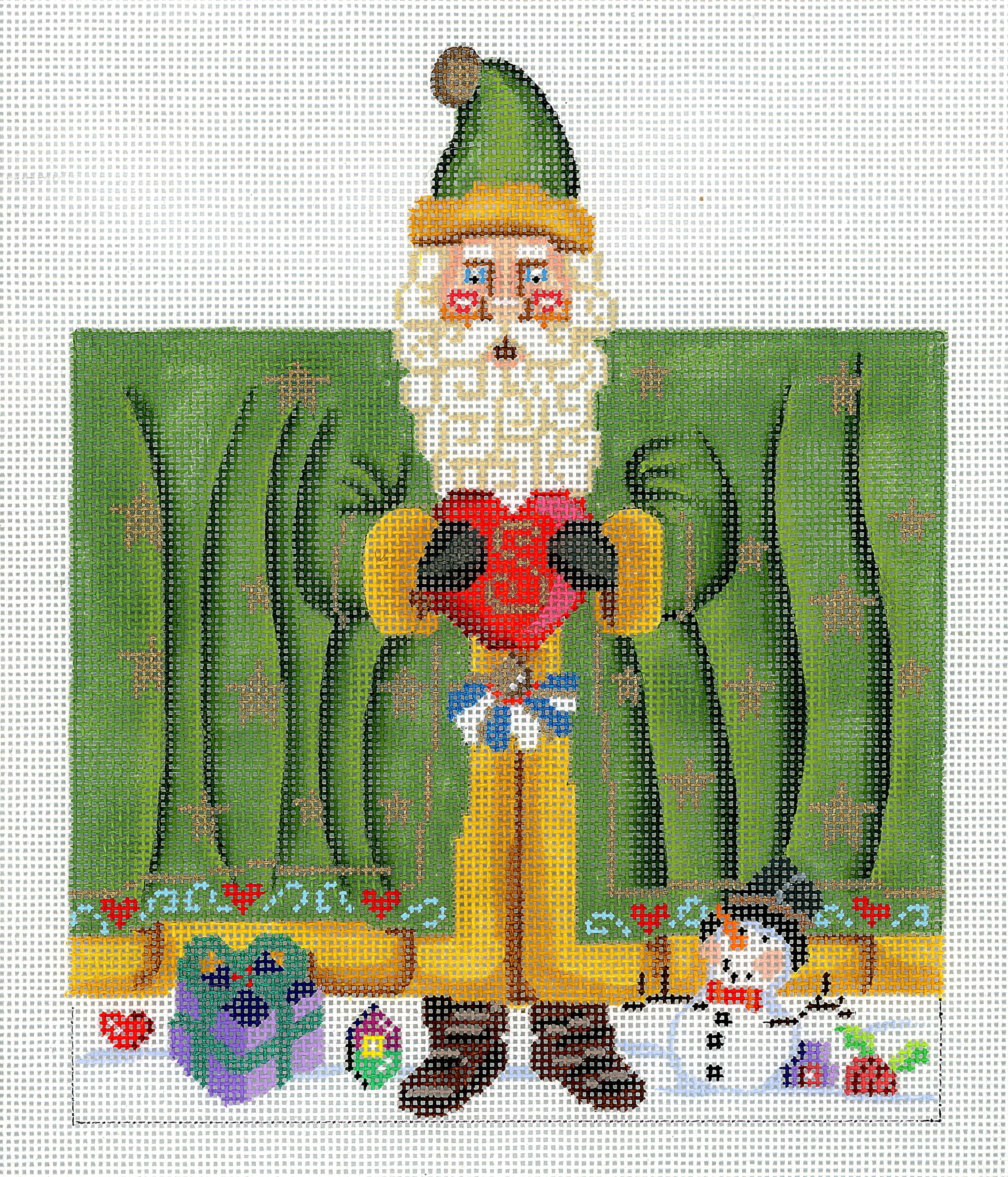 Handpainted Needlepoint Santa Roll-up Canvas Green Red | Etsy