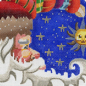 Santa Needlepoint Canvas / Painted Needlepoint / Red, Blue, White, Gold ...