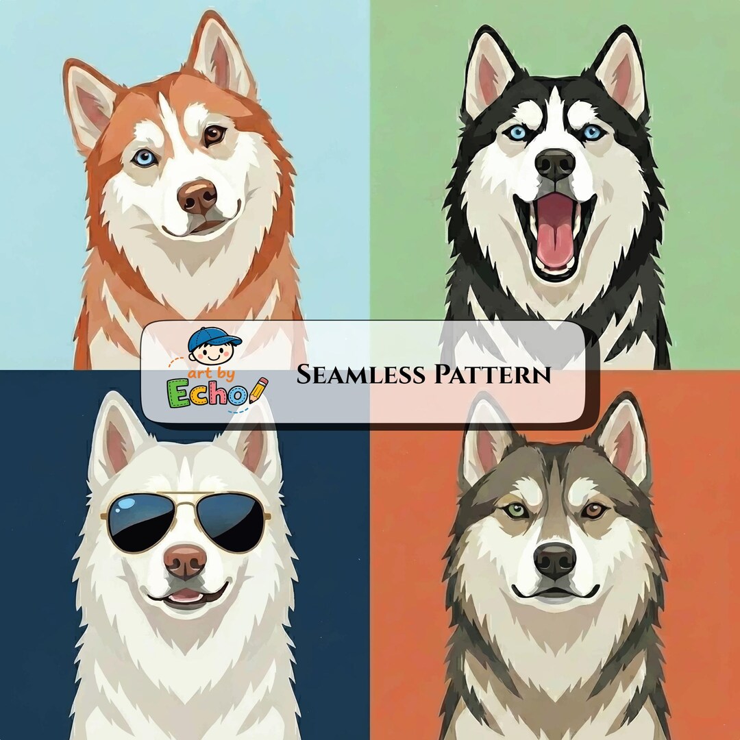 Siberian Husky Seamless Pattern | Flat Art | Colorful Design | Digital ...