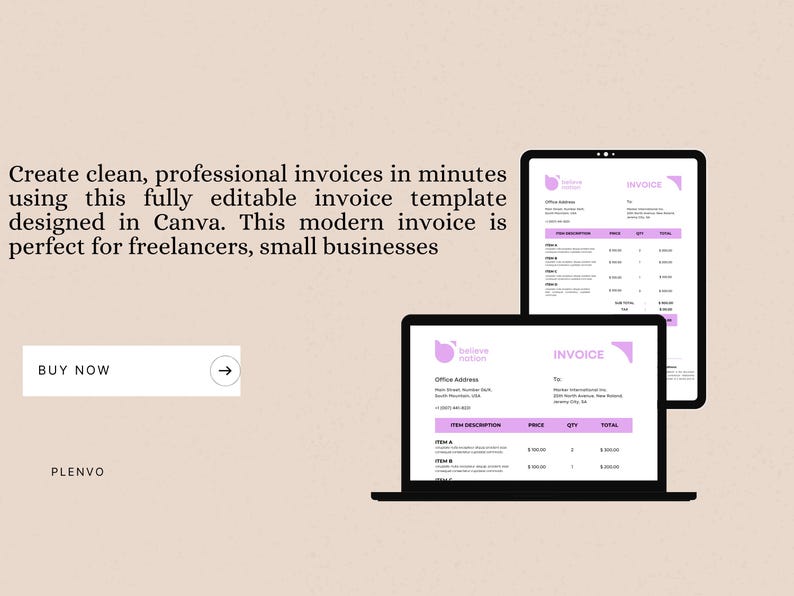 Editable Invoice Template, Canva Invoice PDF for Small Business - Etsy