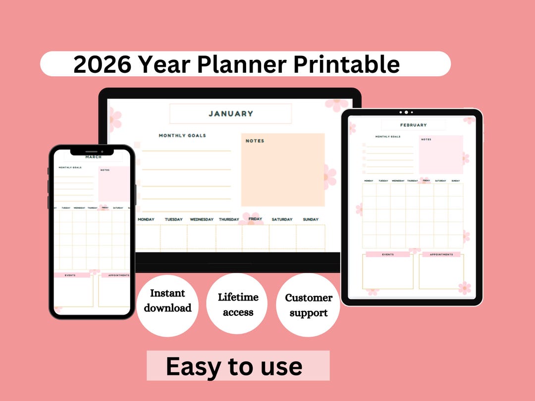 2026 Year Planner Printable – Minimalist Wall Calendar, Goal Setting ...