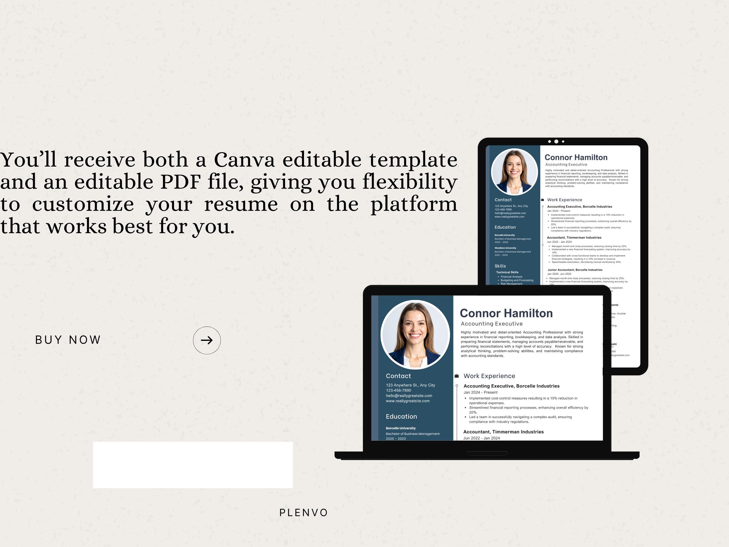 Executive Resume Template | Editable With Canva | ATS Friendly ...