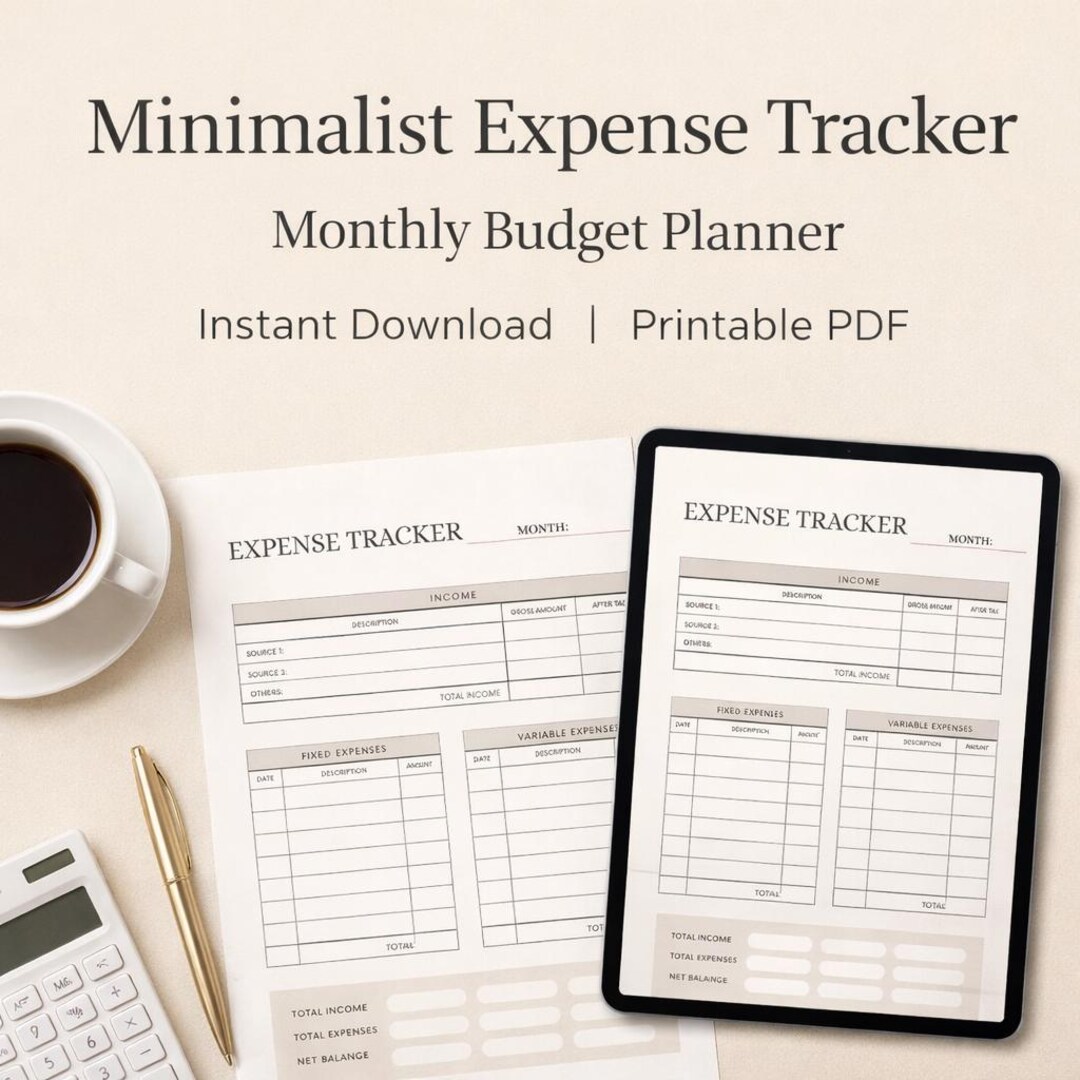 Monthly Expense Tracker Printable, Minimal Spending Log, Simple Expense ...