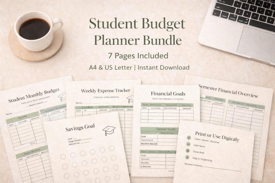 Student Budget Planner Bundle Printable, College Budget Planner A4 US ...