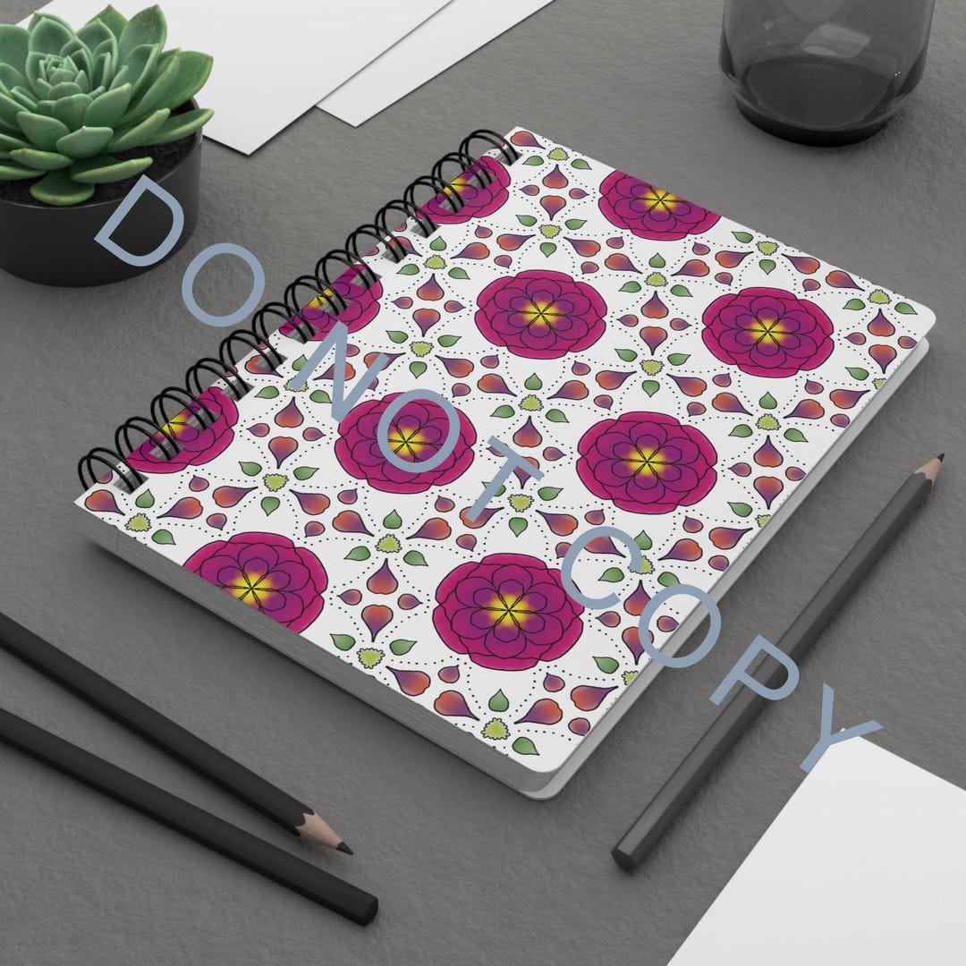 Magenta Floral Pattern Spiral Notebook | Flower Motif Journal - Etsy