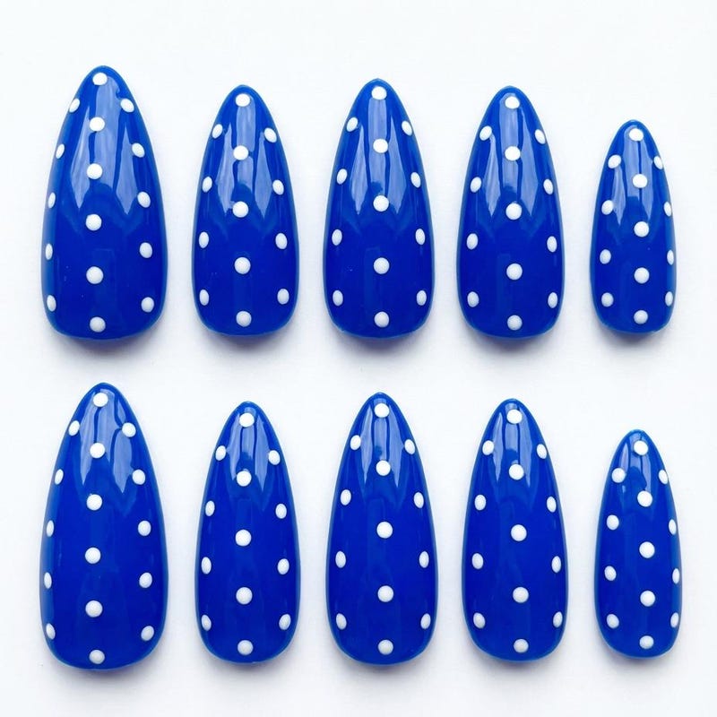 Polka Dot Nails Blue - Etsy