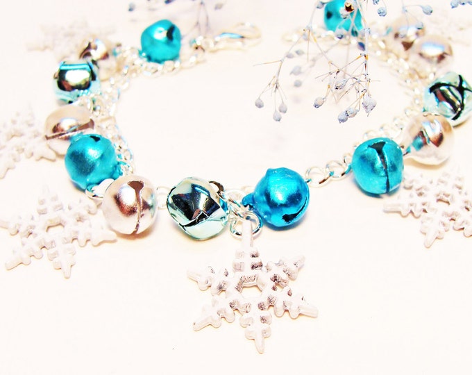 Icy Blue Jingle Bell Charm Bracelet With White Snowflakes - Etsy