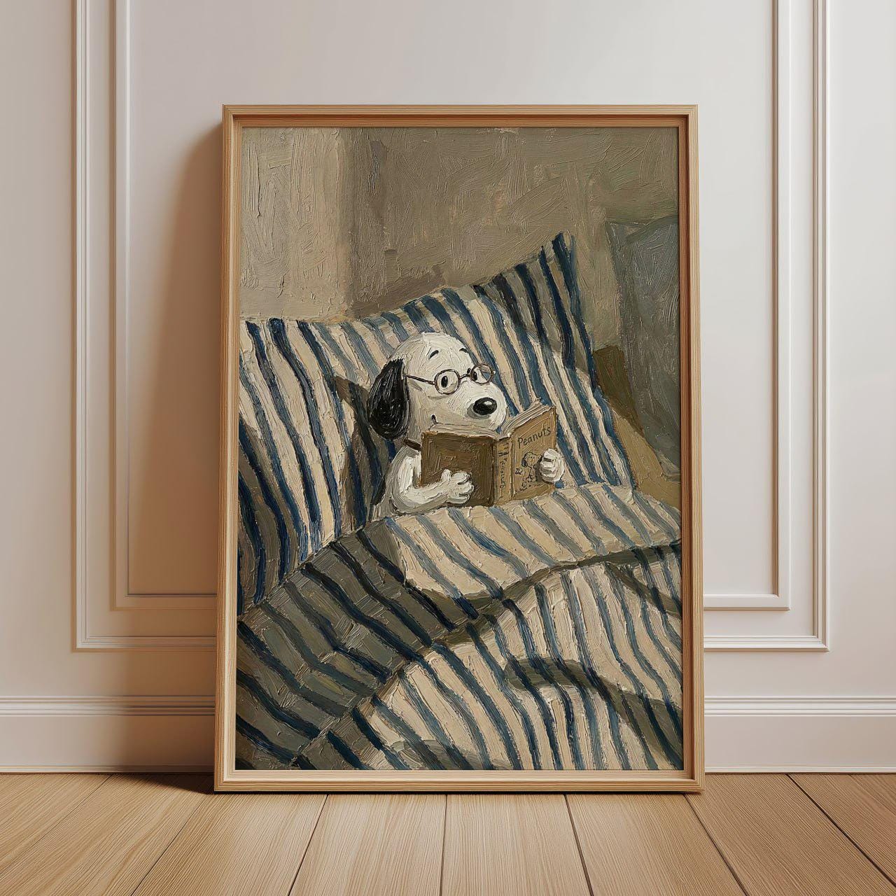 Snoopy Reading in Bed Poster, Cozy Bedroom Wall Art, Reading Nook Decor ...